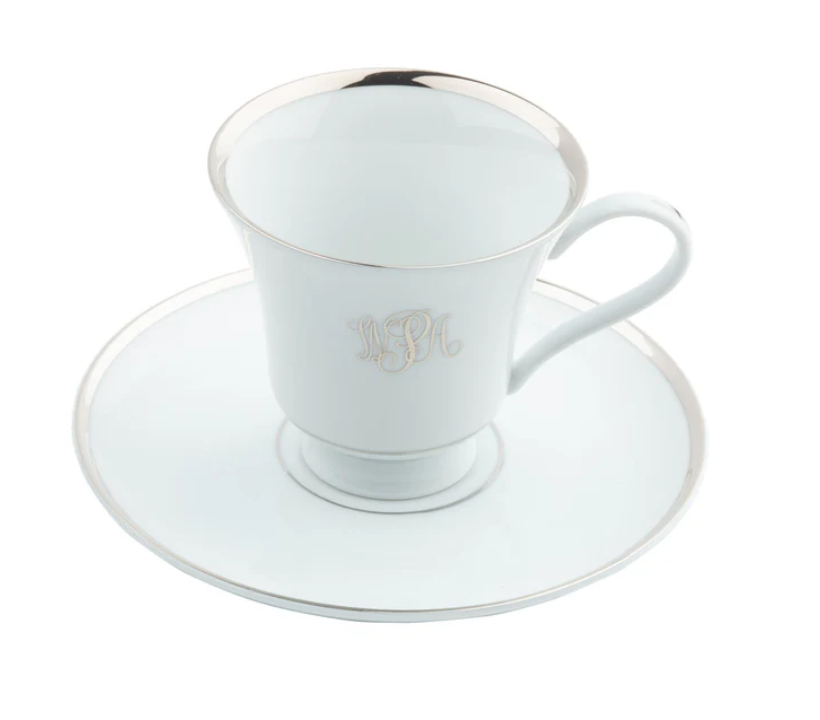 Monogrammed Tea Cup Ultra White | Platinum – Peachtree Place
